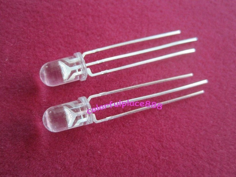 50pcs 5mm Dual Bi-Color Red/Blue 3-Pin Water Clear Led Common Cathode ...