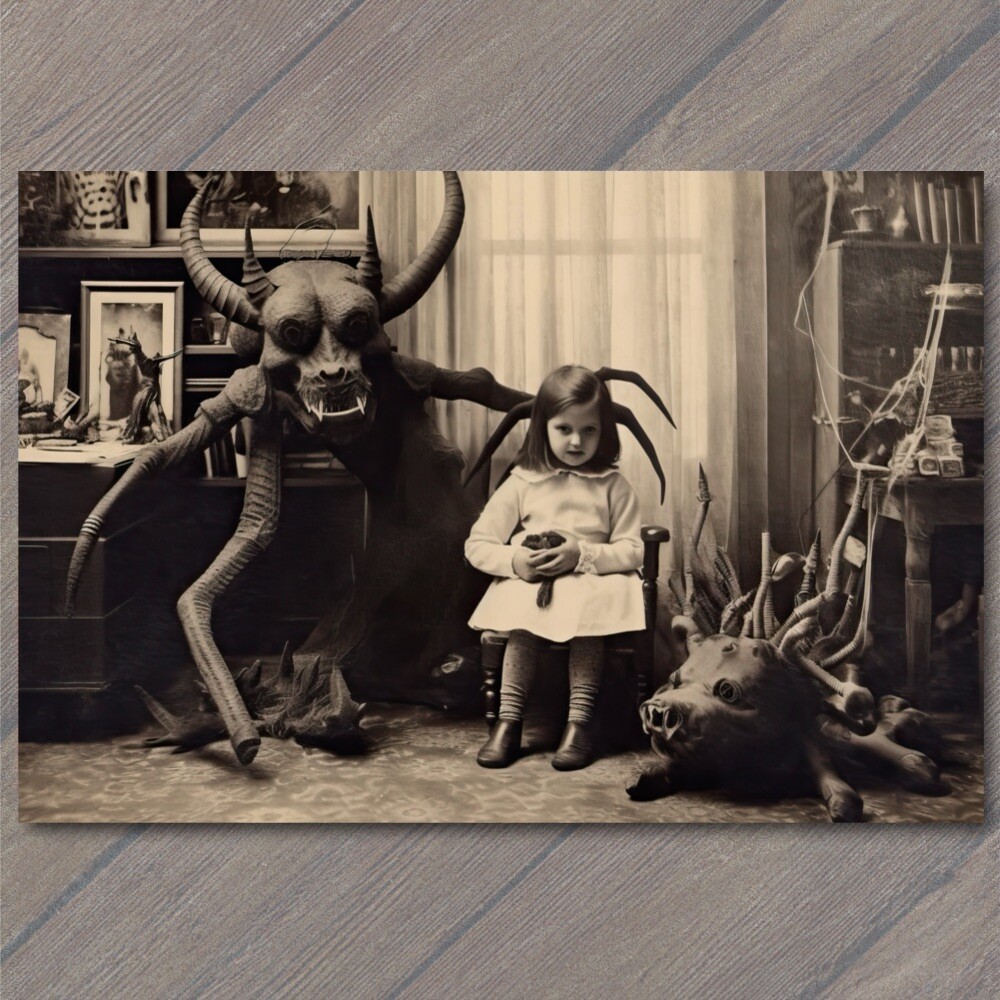 POSTCARD Children Halloween Bedroom Scary Masks Monster Imaginary ...