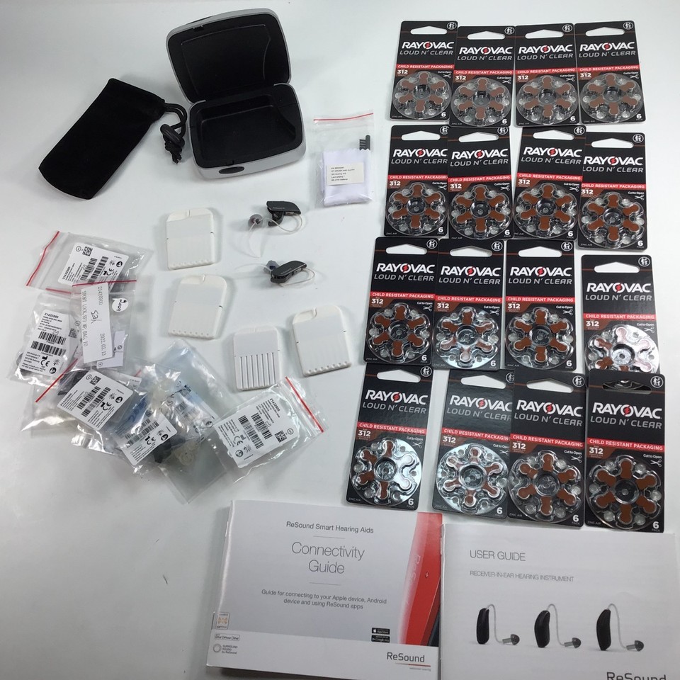 Left & Right RESOUND Hearing Aids MINI RIC + PLUS Batteries + Filters ...