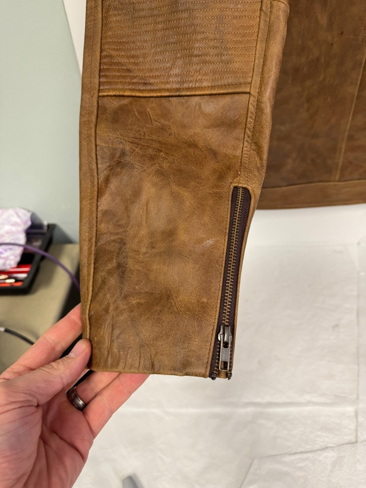 Buffalo Jackson Cafe Racer Leather JACKET L PROTO Brown 100% Sheepskin ...