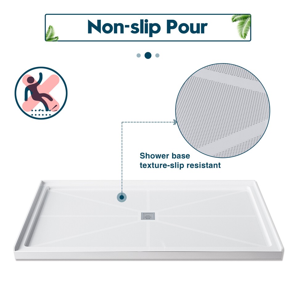 ELEGANT 32x60 Single Threshold Shower Base Pan Solid White Center Drain ...