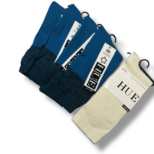 HUE Bodysock Womens Ocean Blue Colorblock 4 Pair With Ivory Flat Knit ...