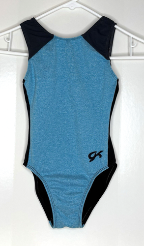 GK Elite ~ CL Child Large Gymnastics Leotard Blue Black Nylon Knit | eBay