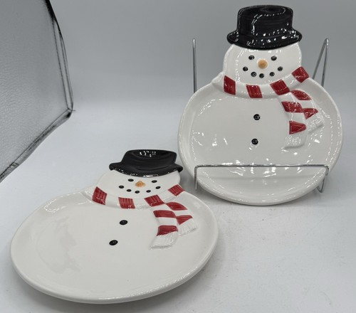 2-☃️Williams Sonoma Ceramic Snowman Plate Appetizer Cookie 10" Plate ...