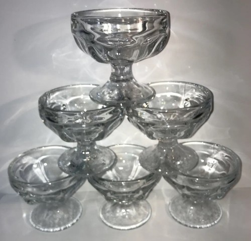 6 Vintage Federal Glass Clear Footed Sherbet Bowls Crosshatch Basket ...