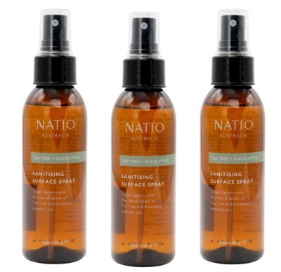 3 x NATIO 125mL SANITISING SURFACE SPRAY TEA TREE + EUCALYPTUS 100% ...