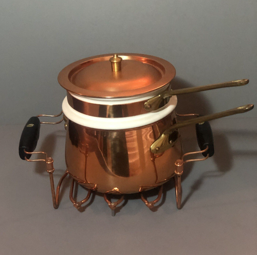 Vintage Copper & Brass Double Boiler, Ceramic Insert, Lid & Expandable ...