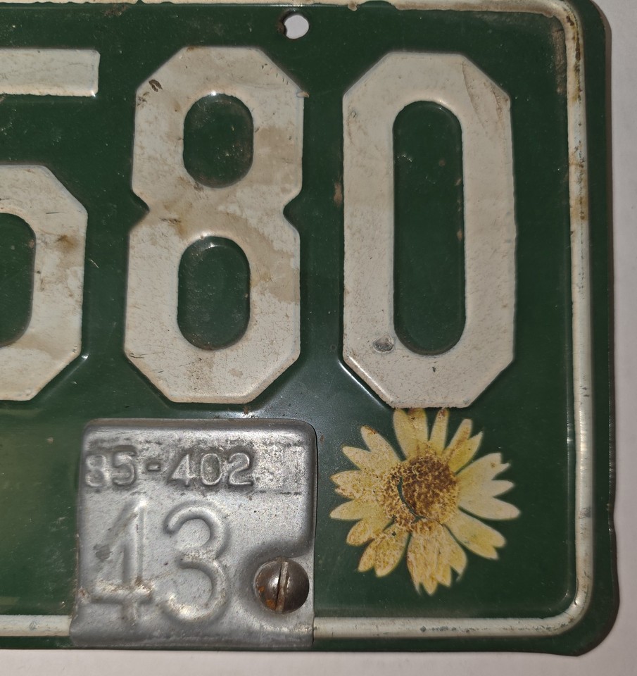 1943 Green Kansas License Plate With Sunflowers Aluminum Tab | eBay