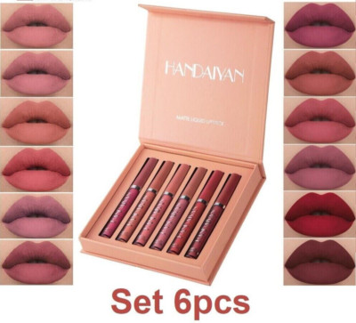 6Pcs Set Lip Gloss Lipstick Matte Velvet Waterproof Long Lasting Makeup ...