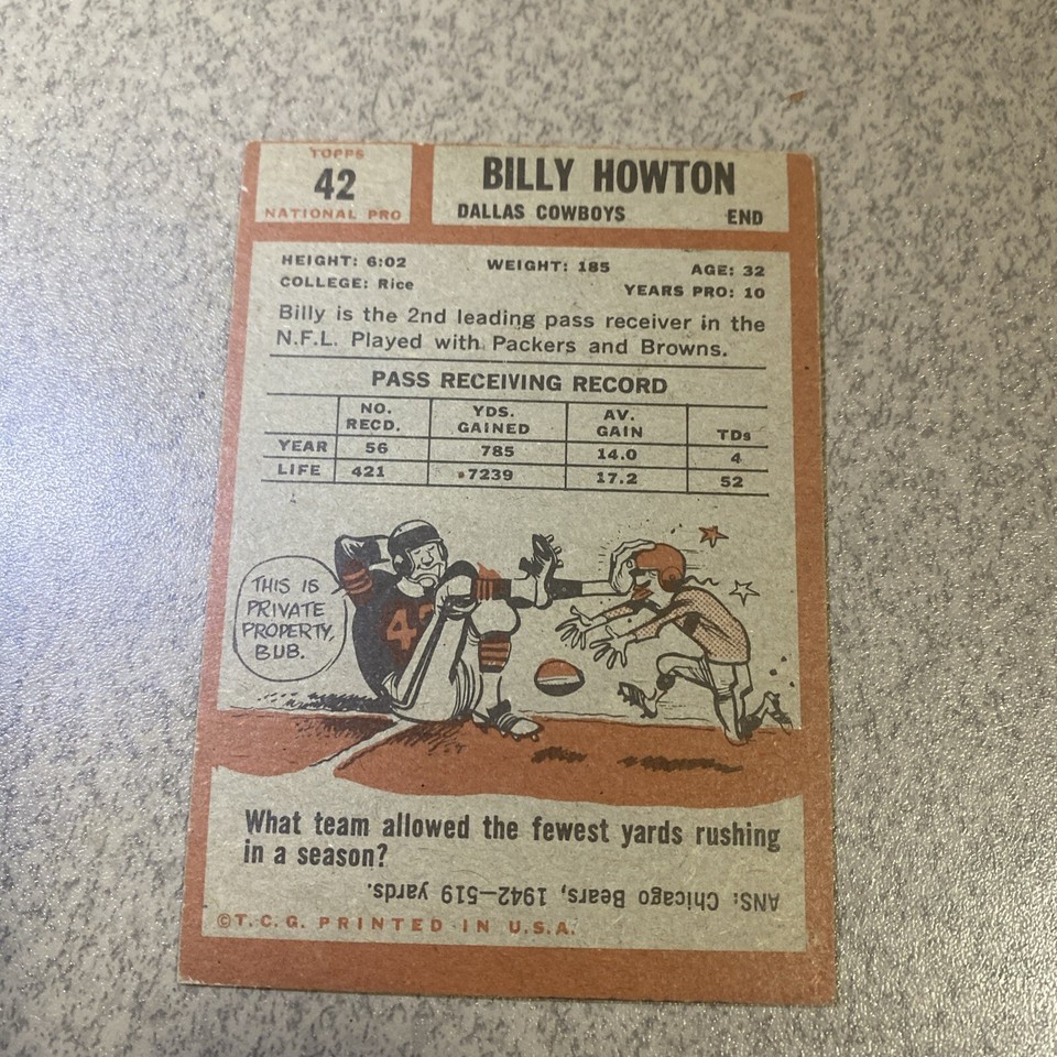 1962 Topps # 42 Billy Howton EX | eBay
