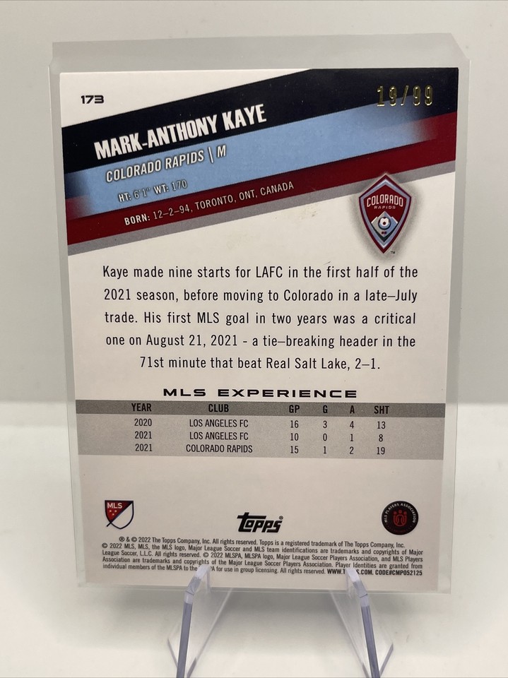 2022 MLS Blue #173 Mark-Anthony Kaye /99 - Colorado Rapids | eBay