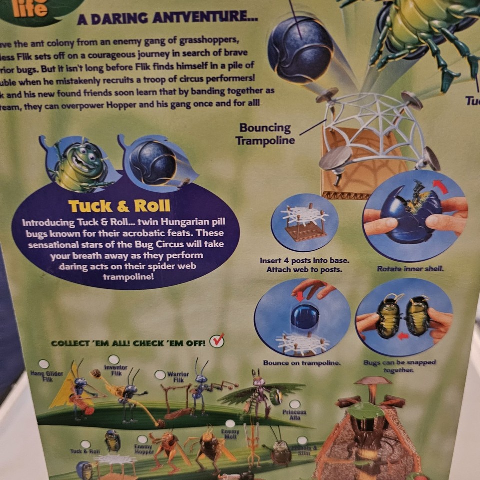 Mattel 1998 Disney A Bugs Life Tuck & Roll Figures Bouncing Trampoline ...