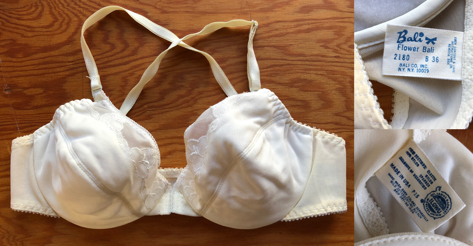 BALI Bra Vintage 70's 80's White Front Hook Floral Ap… - Gem