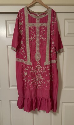 Magnolia Pearl Anna Grace Roses Dress Embroidered Pink Silk One Size | eBay