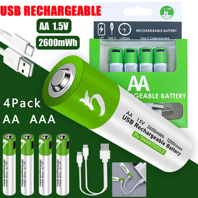 2-4x 1.5V 2600mWh AA / AAA Battery Type-C USB Rechargeable Lithium ion ...