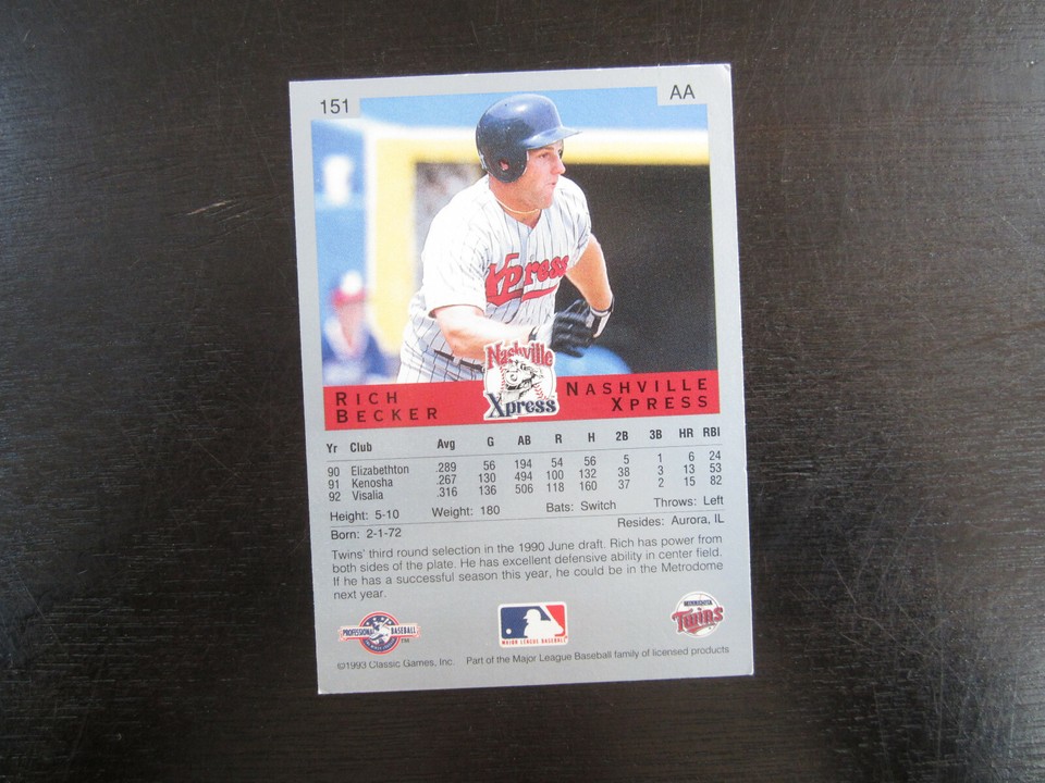 1993 Classic Best # 151 Rich Becker Autograph Signed Card (B2 ...
