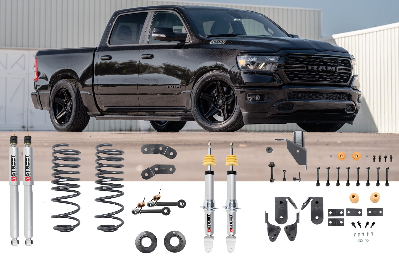 Ram 1500 2019-2024 Front 1"-3" Rear 4"-5" Drop Belltech Lowering Kit w ...