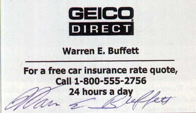WARREN BUFFETT Signed Business Card GEICO Direct US Magnate 3"x2 ...