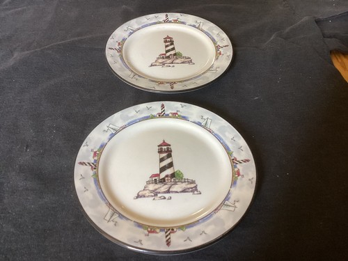 Totally Today Salad Plates China Coastal Lighthouse Nautical Theme Set ...