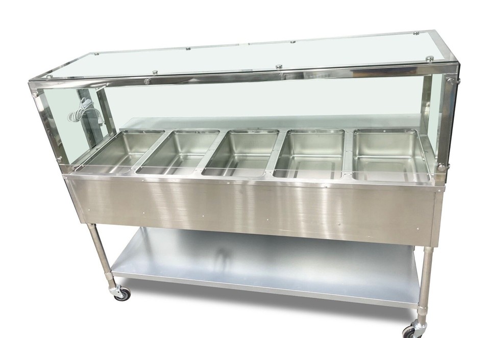 5 Pan Steam Table W Glass Sneeze Guard Display Buffet Hot Food Warmer ...