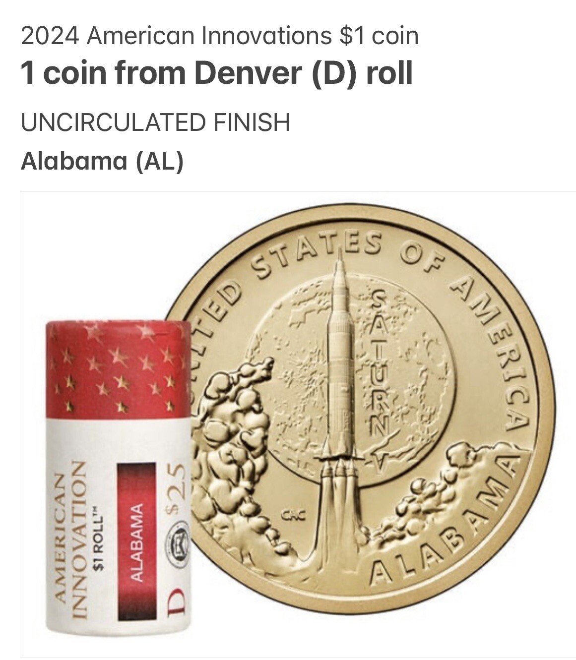 ALABAMA (AL) Dollar 2-Coins (P&D) 2024 American Innovations from rolls ...