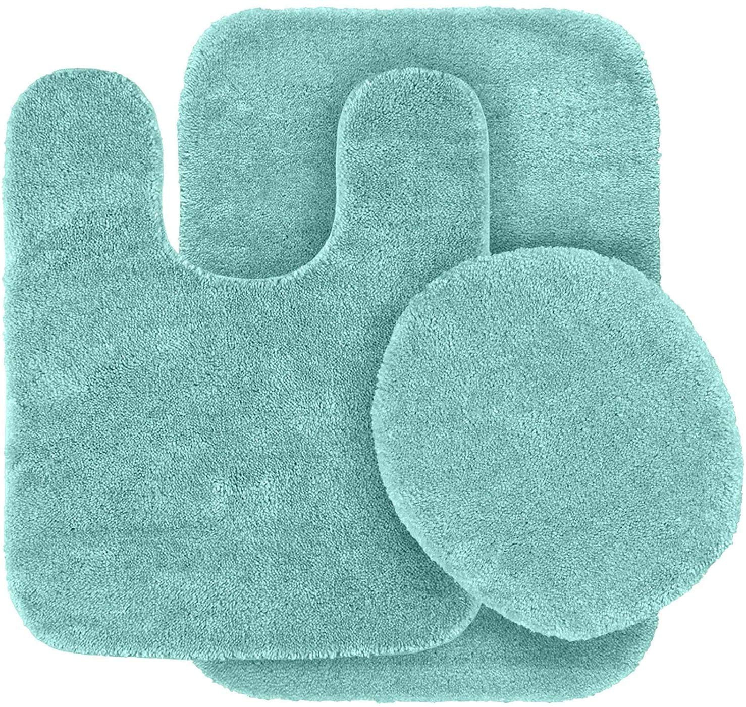 3 pc Solid Aqua Blue Bathroom Rug Set Bath Mats Bath Set Super Soft ...