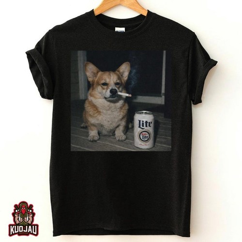 Smoking Corgi Shirt with Beer Funny Dog Meme T-Shirt Full Size S-3XL | eBay