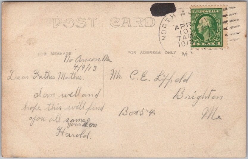 1913 NORTH ANSON, Maine Real Photo RPPC Postcard "LAKE EMBLEM" Cabin ...
