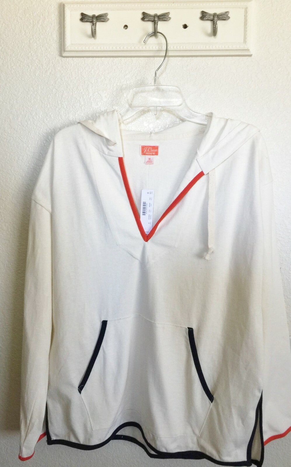 NEW J CREW Weekend Tipped V-Neck Hoodie Cotton Mariner Cloth NWT M ...