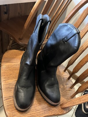 Vintage DAN POST Cowboy Boots Wingtip Pointed Toe Leather Black Stitch ...