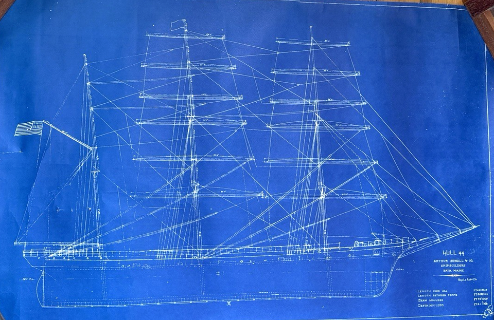 1899 Bath, Maine Sailing Ship "Kaiulani" Blueprint; Sewall Shipyard ...