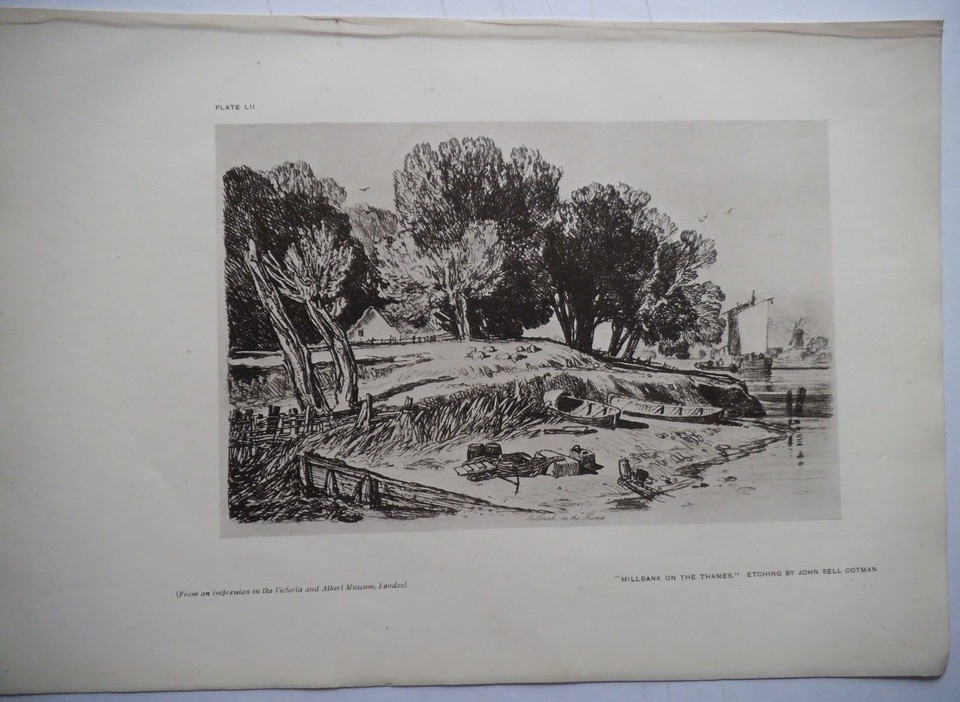 JOHN SELL COTMAN - MILLBANK ON THAMES WESTMINSTER - ANTIQ 1920 PRINT OF ...