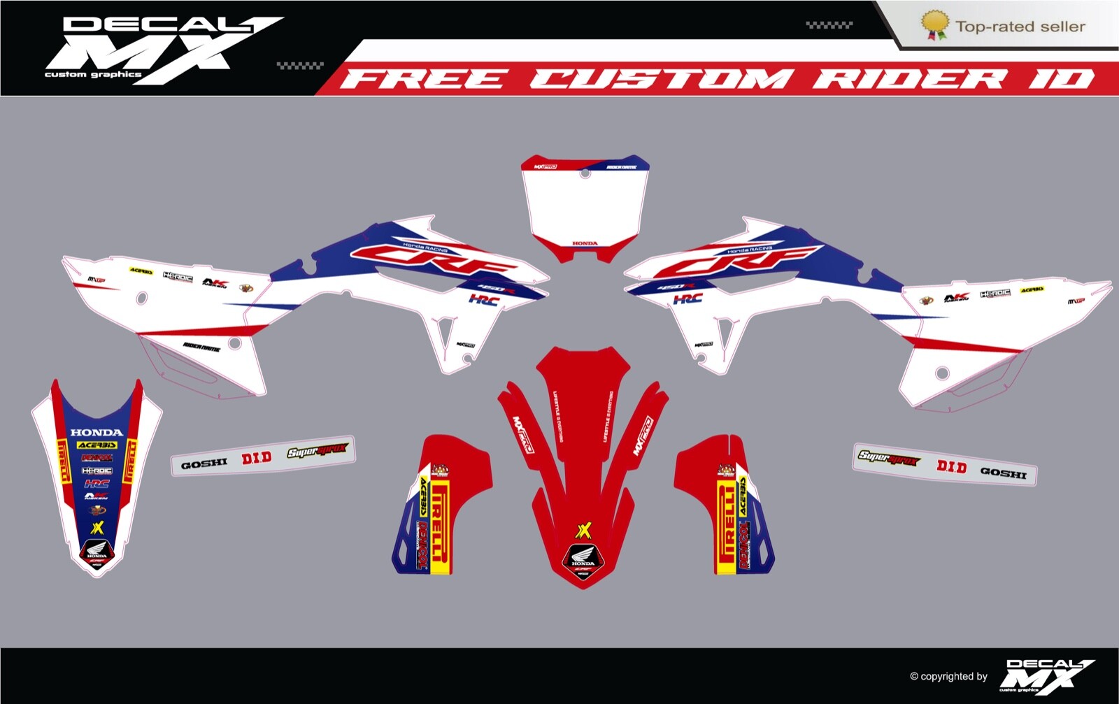 FITS HONDA CRF250R (2022 to 2024) CRF450R (2021 to 2024) Graphic kit ...
