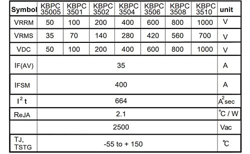 Bridge Rectifier 35A Series KBPC3504 KBPC3506 KBPC3510 Sliver Metal ...