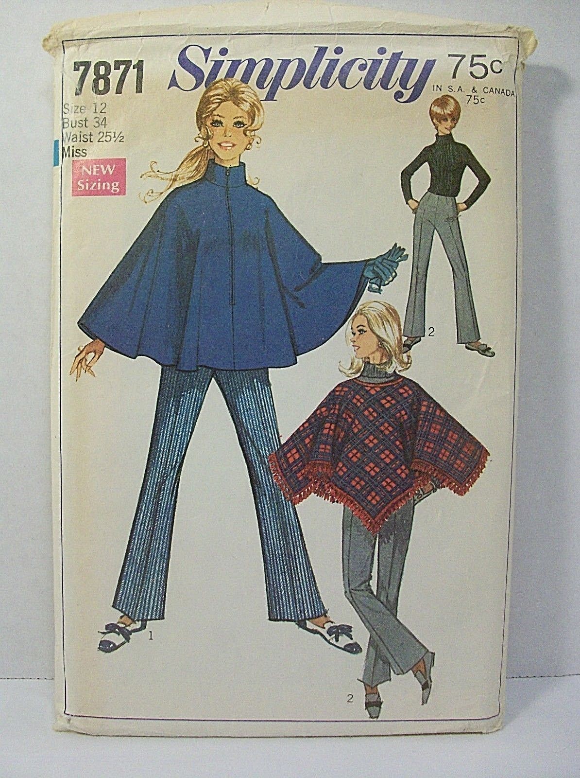 Simplicity Pattern 7871 Misses Size 12 Poncho Bell Bottom Pants Cut ...