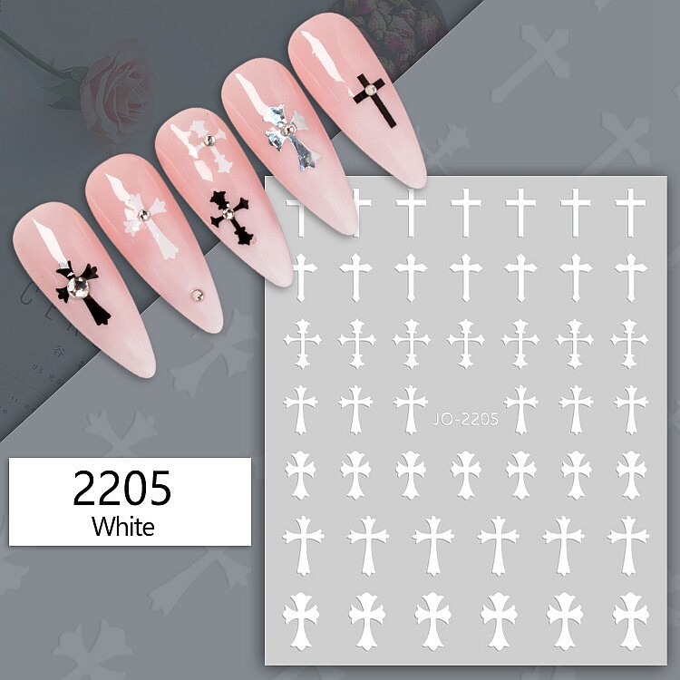 Cross Nail Art Sticker Gold Silver Black White Nail Decals 9 Colors 5 ...