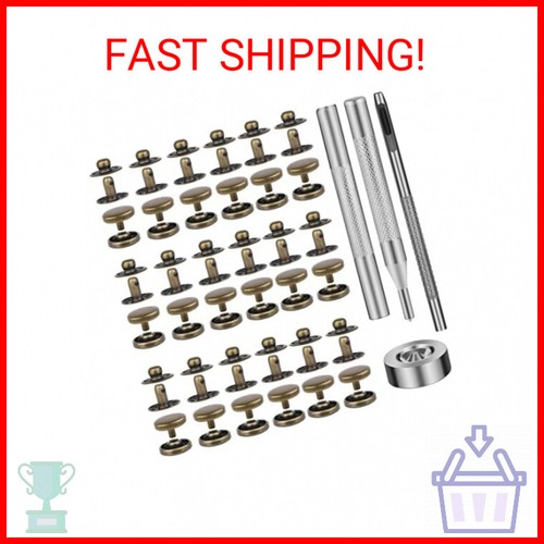 50 Sets Leather Snap Fasteners Kit 10mm Bronze Metal Buttons Stainless ...