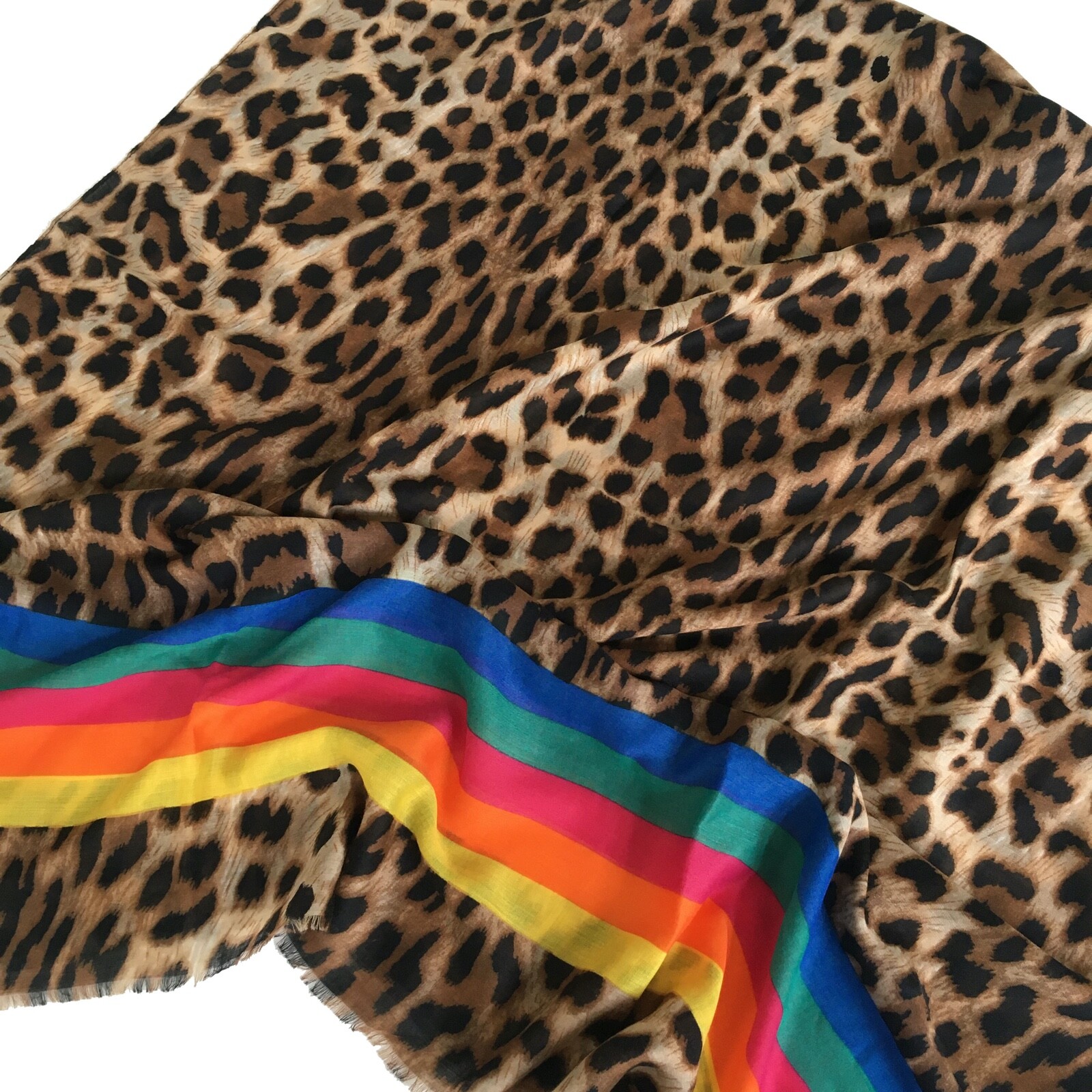 Ladies Large Leopard Print Scarf Animal Rainbow Striped Bright Shawl ...