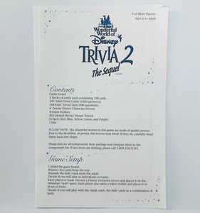 The Wonderful World of Disney Trivia 2 The Board Game Rules Instruction ...