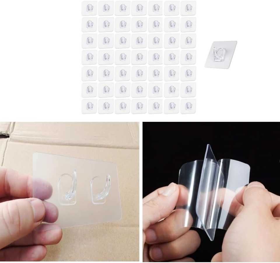 Clear Wall Hooks,50 Pack All-Purpose Large Adhesive Hooks for Hanging ...