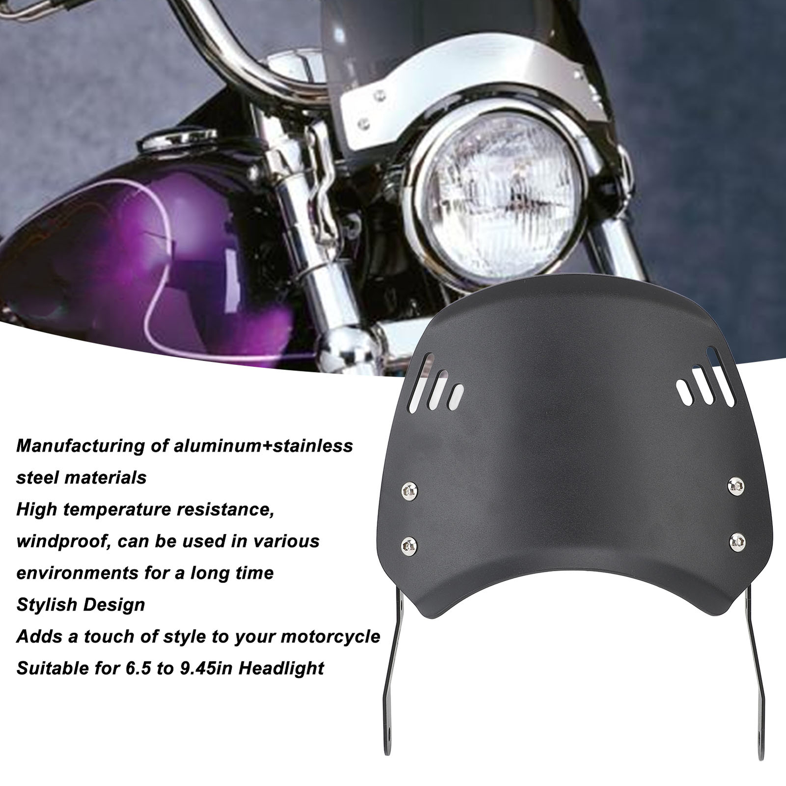(Black)Motorcycle Windshield High Performance Headlight Wind Deflector ...