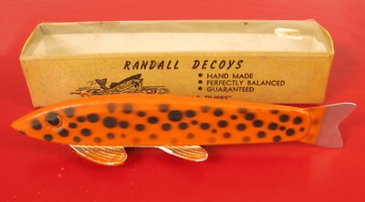 VINTAGE RANDALL FISH DECOY LURE ORANGE SPOTTED WEIGHTED NOS IN BOX RARE ...