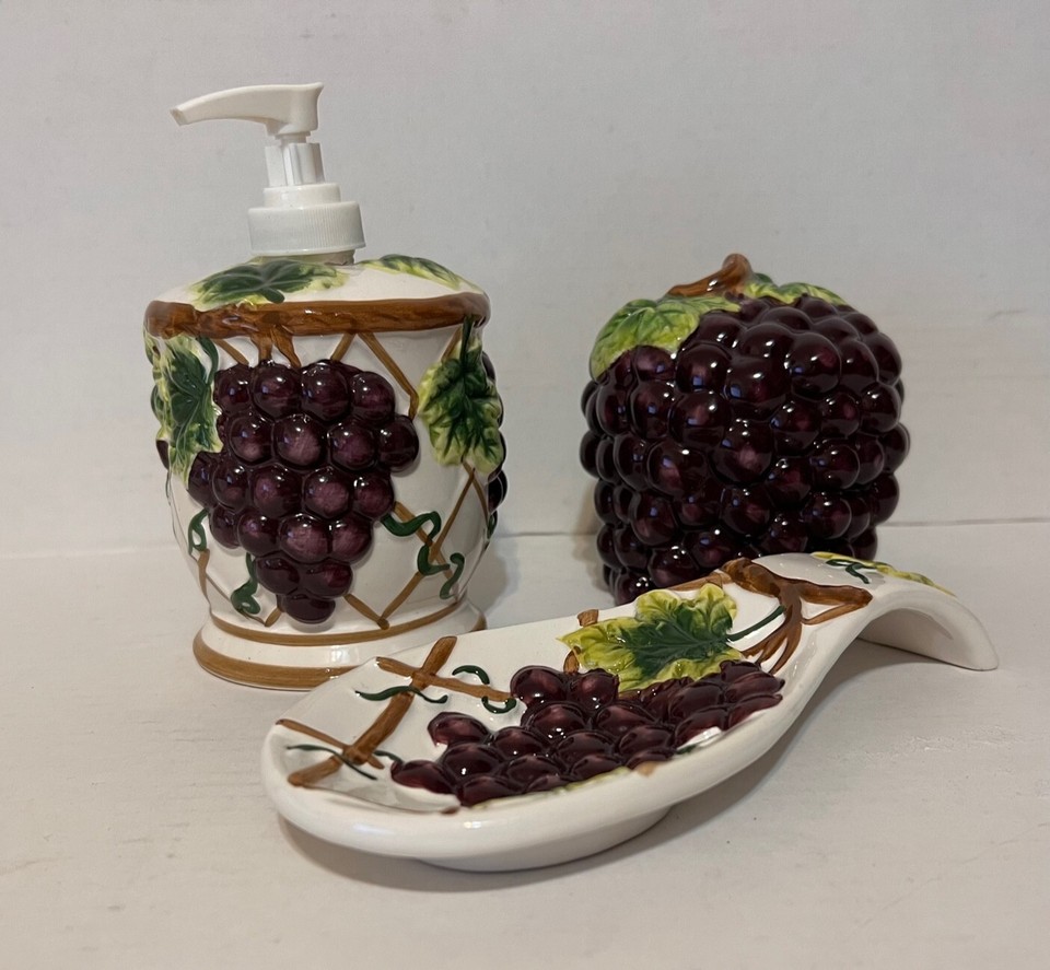 Grape countertop Set - Soap Dispenser, Scouring Pad Holder & Spoon rest ...