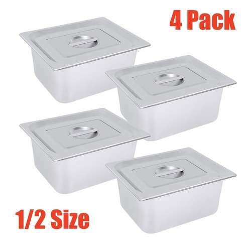 4 Pack 6" Deep 1/2 Size Stainless Steel Steam Table Pans Hotel Food ...