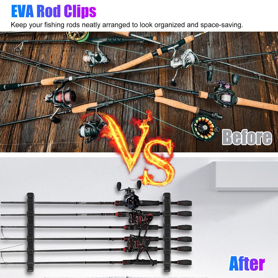 Horizontal Boat Fishing 6 Rod Rack Wall Mount Vertical Holder Pole ...