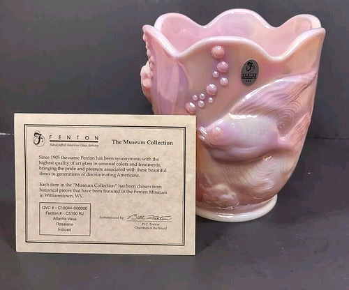 Fenton Rosalene Iridized Atlantis Koi Fish Vase Museum Collection 02' W ...