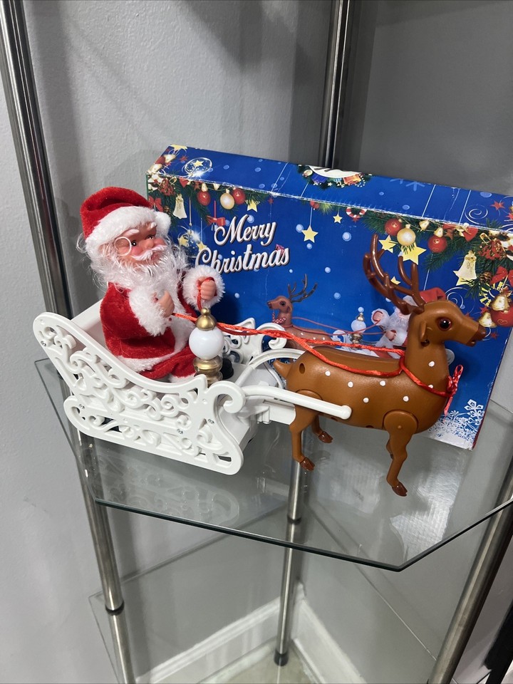 Xmas Animated Lighted Musical Spinning Santa on Sleigh w/Reindeer VTG ...