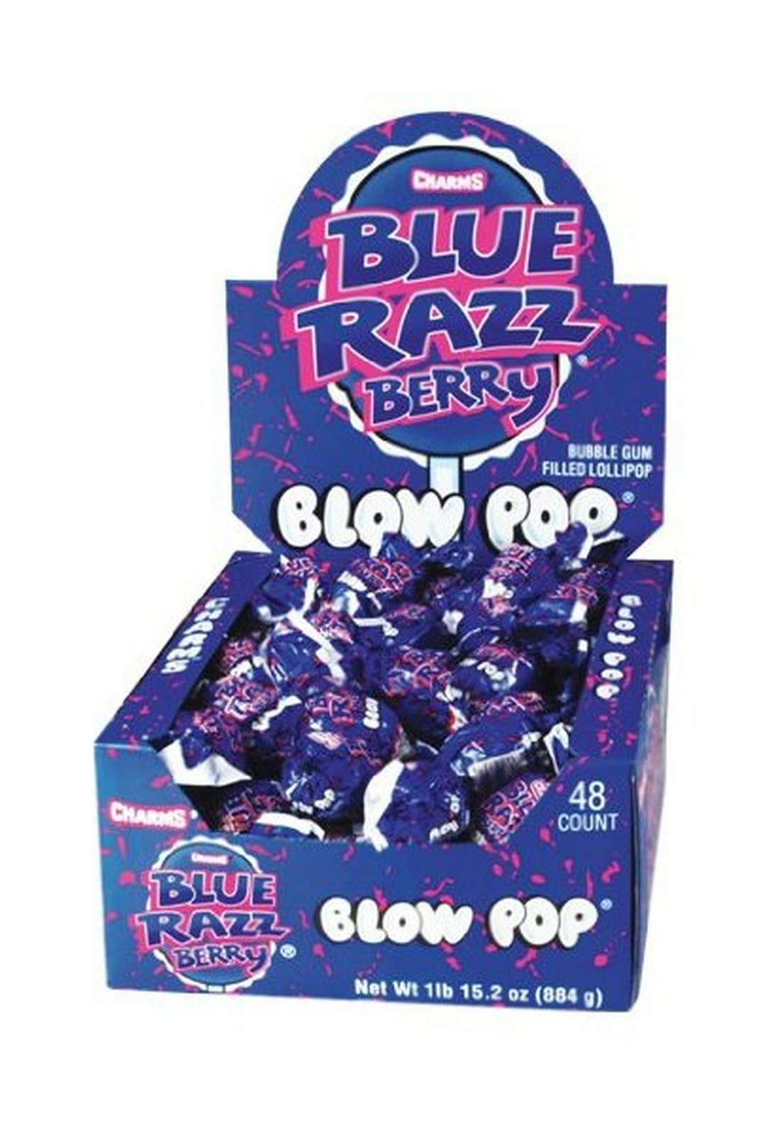 Charms Blow Pops Blue Razz Berry Flavor Sugar Corn Syrup Hard Candy ...