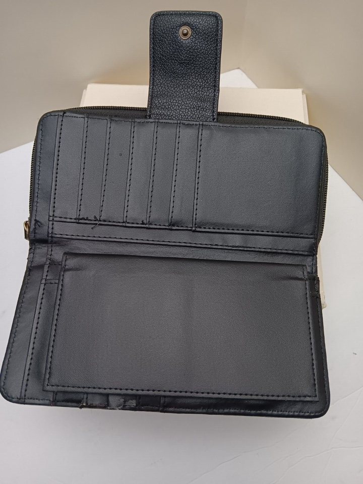 Deluxity Womens Zip Around and Snap Black Pebbled Faux Leather Wallet ...