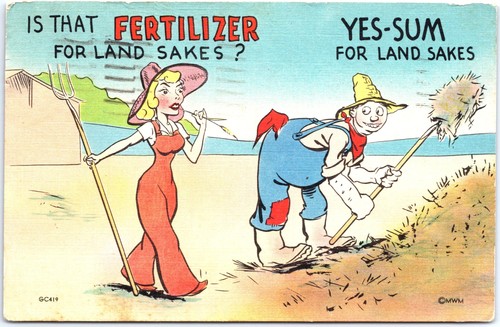 VINTAGE POSTCARD "FERTILIZER FOR LAND SAKES" HUMOR POSTED SOUTH BEND ...